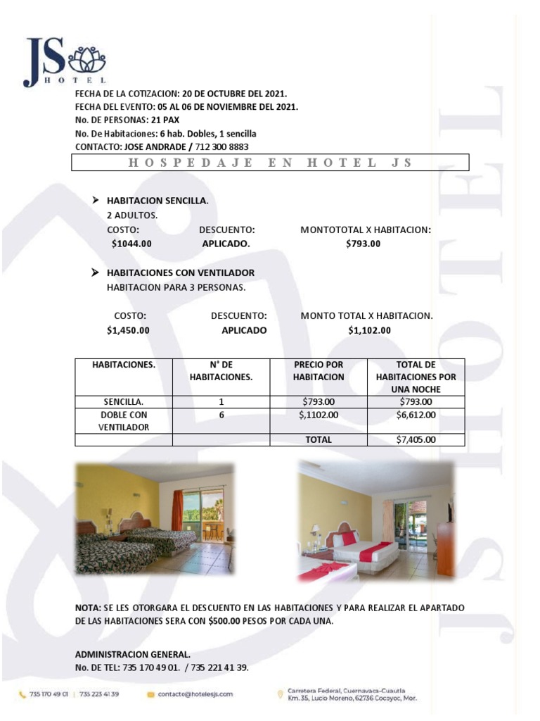 Cotización para hospedaje de grupo en hotel para evento | PDF Cotización para hospedaje de grupo en hotel para evento | PDF