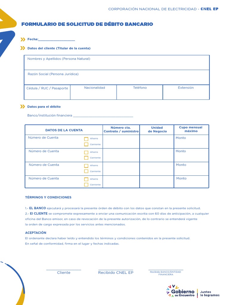 Formulario de Solicitud de Débito Bancario | PDF