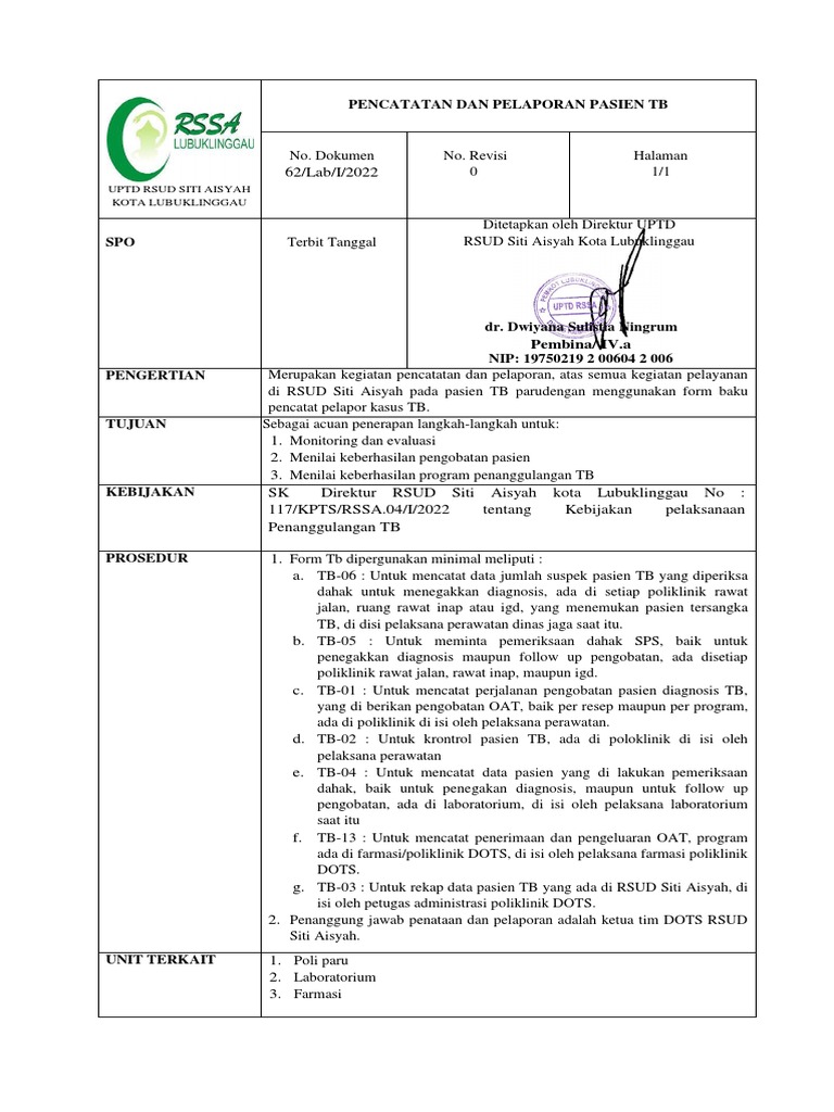 Spo Pencatatan Dan Pelaporan Pasien TB | PDF