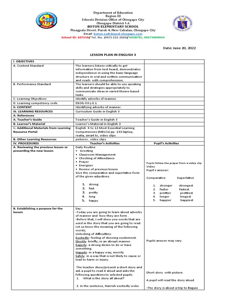Demo-Dlp-English 3 | PDF | Adverb | Learning