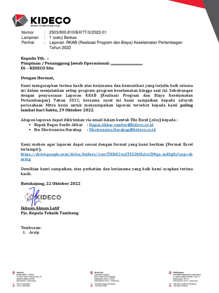 No 2503 Laporan RKAB (Realisasi Program Dan Biaya) Keselamatan ...
