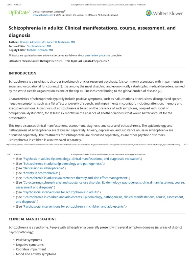 Schizophrenia in Adults - Clinical Manifestations, Course, Assessment ...