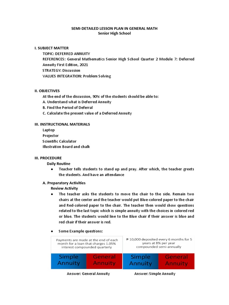 Lesson Plan For Deferred Annuity | PDF | Learning | Cognition