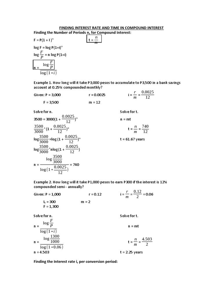 Finding Interest Rate and Time in Compound Interest | PDF
