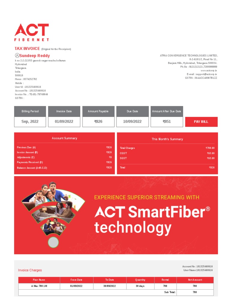 Analysis of a Telecom Invoice Detailing Charges, Taxes, Payments and ...