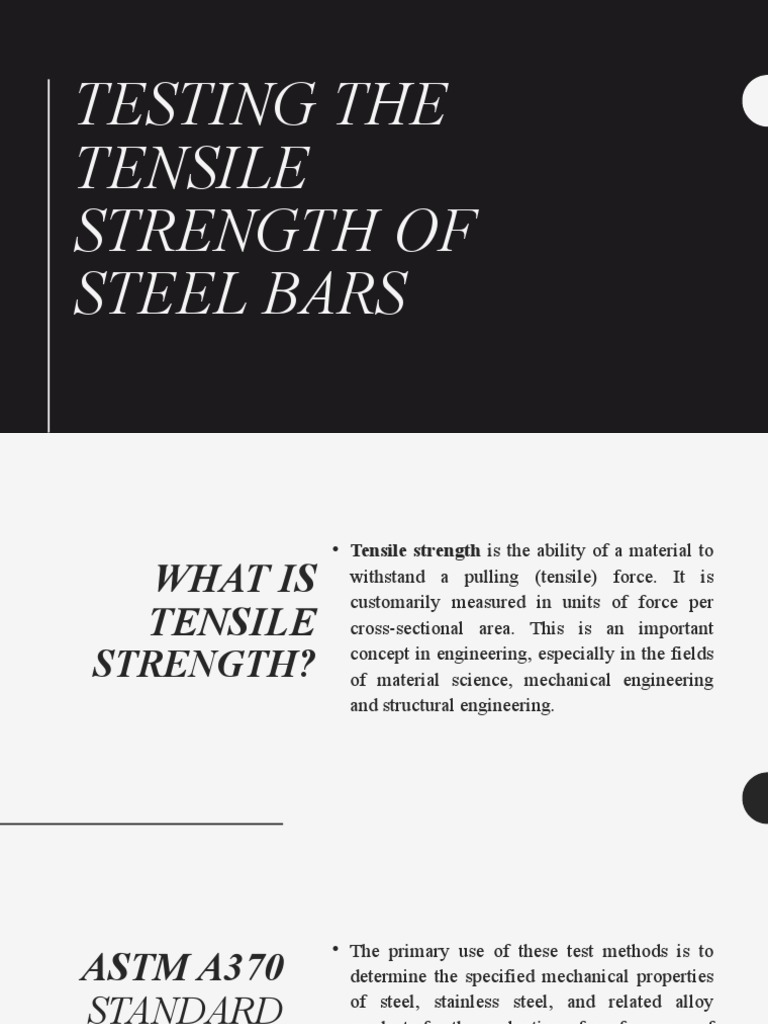 Tensile Strength Testing of Steel Bars | PDF | Strength Of Materials ...