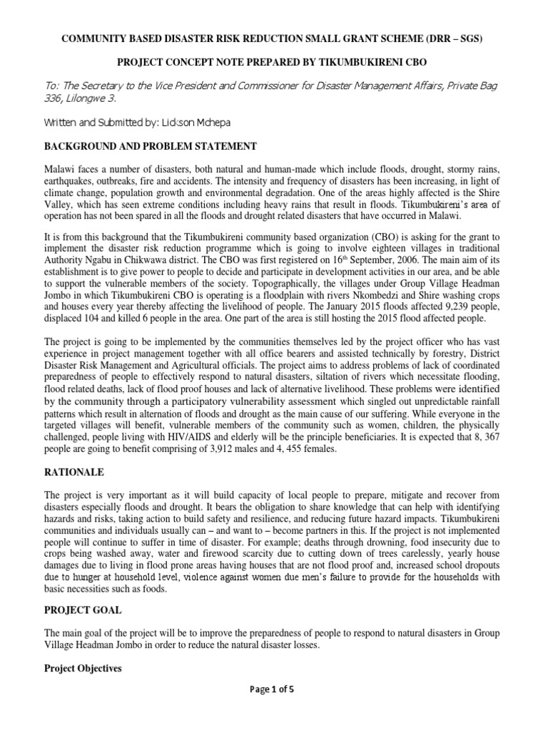 Sample Concept Note For Community Based | Download Free PDF | Emergency ...