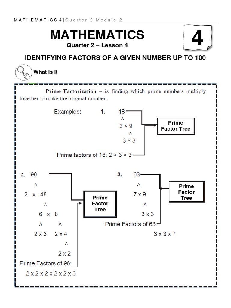 MATHEMATICS 4|Quarter 2 Module 2: Finding Factors and the Greatest ...