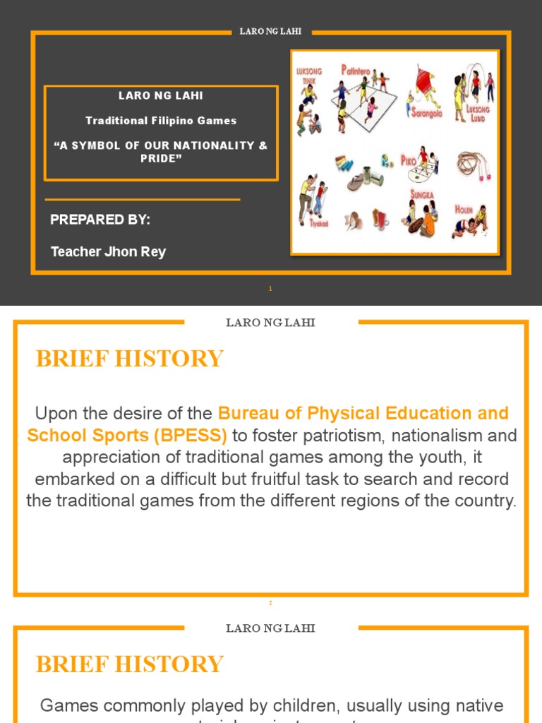 Lesson 1 - Filipino Traditional Games (Laro NG Lahi) | PDF | Sports