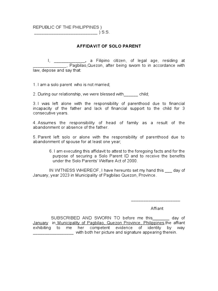 Affidavit of Solo Parent Edited | PDF