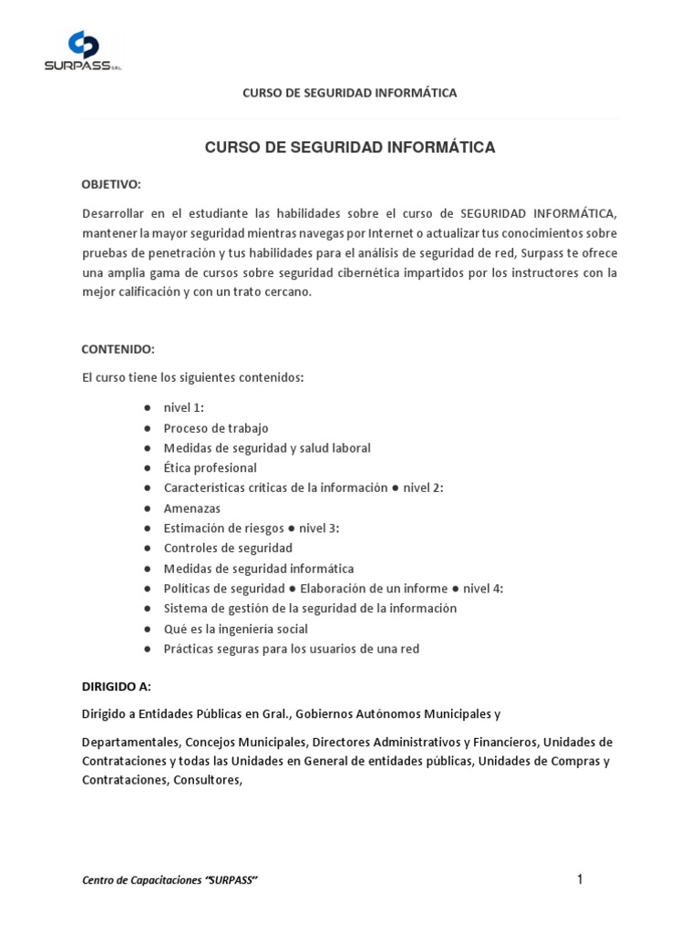 Curso de Seguridad Informatica | PDF | La seguridad informática | Seguridad