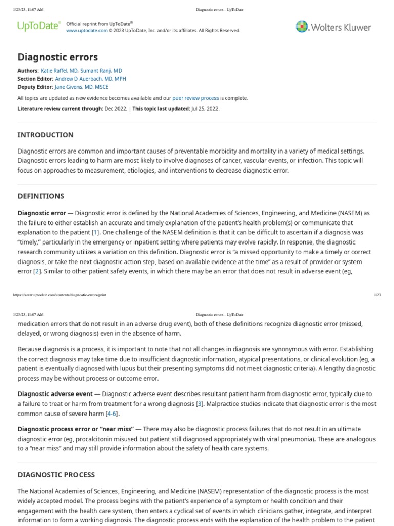 Diagnostic Errors - UpToDate | PDF | Medical Diagnosis | Medical Error