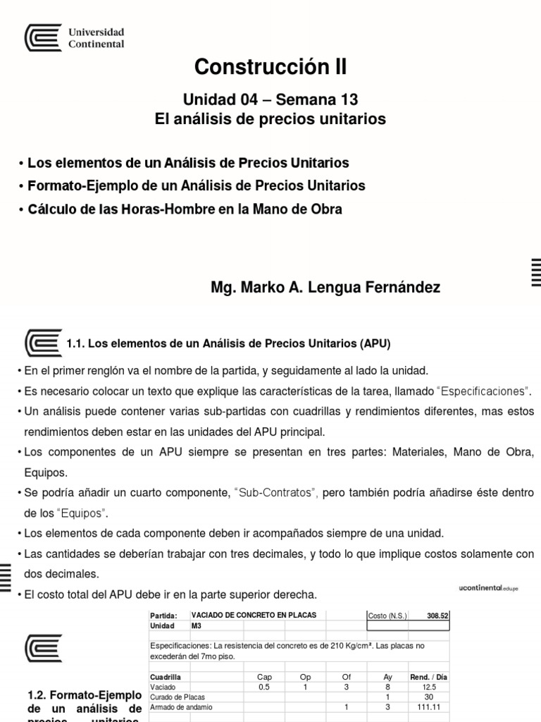 CO2 - Semana 13 - El Análisis de Precios Unitarios | PDF | Materiales | Ingeniero civil