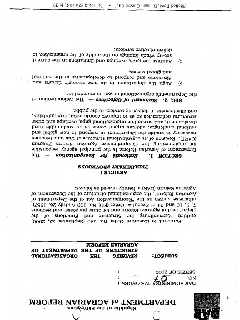 2000 AO 7 Revising The Organizational Structure of The DAR | PDF