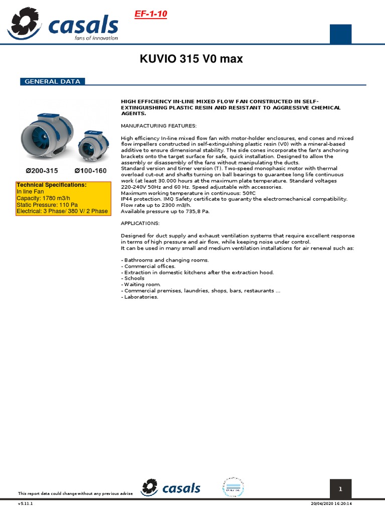 KUVIO 315 V0 Max: General Data | PDF | Duct (Flow) | Machines