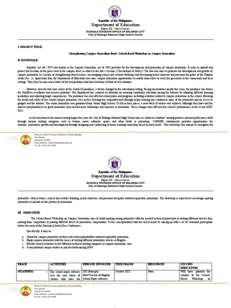 Campus Journalism Writeshop Proposal | PDF | Journalism | Cognition