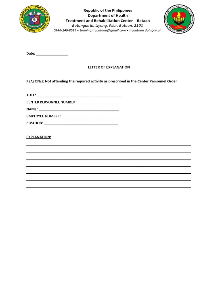 Explanation Letter For Not Attending Training Form | PDF