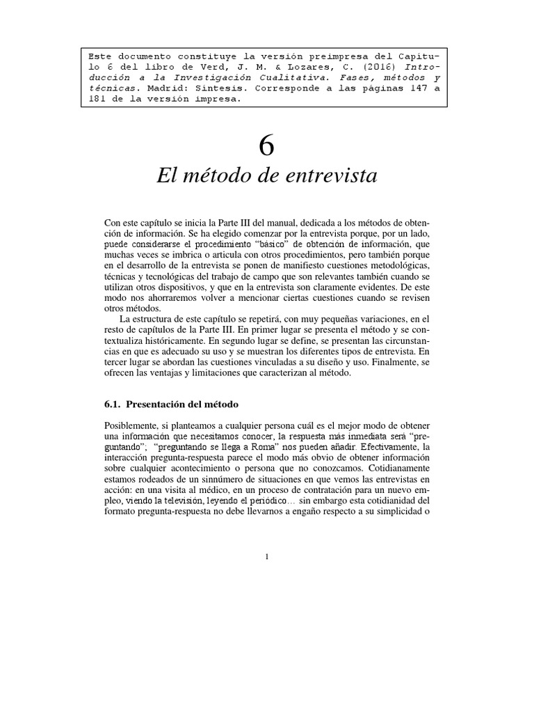 Verd y Lozares (2016) Introducción A La Investigación Cualitativa. Cap ...