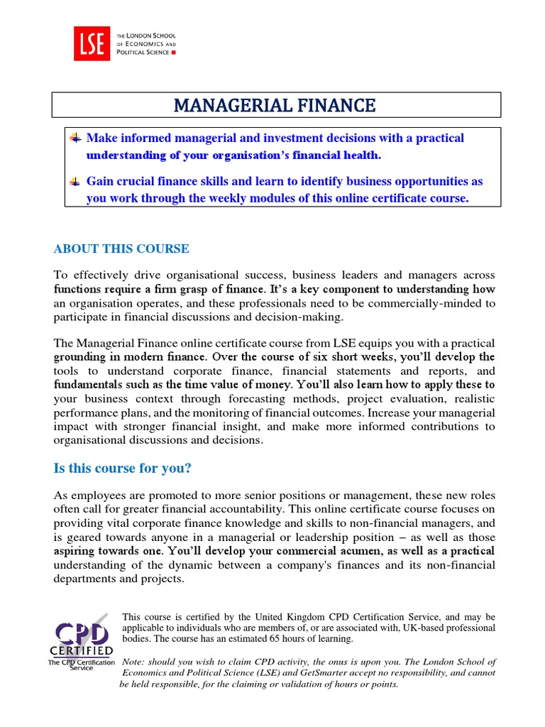 LSE Managerial Finance | PDF | London School Of Economics | Business