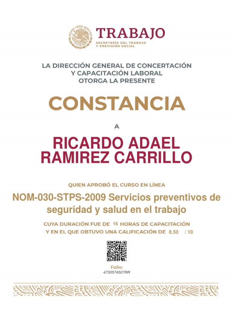 Constancia PROCADIST NOM 30 | PDF