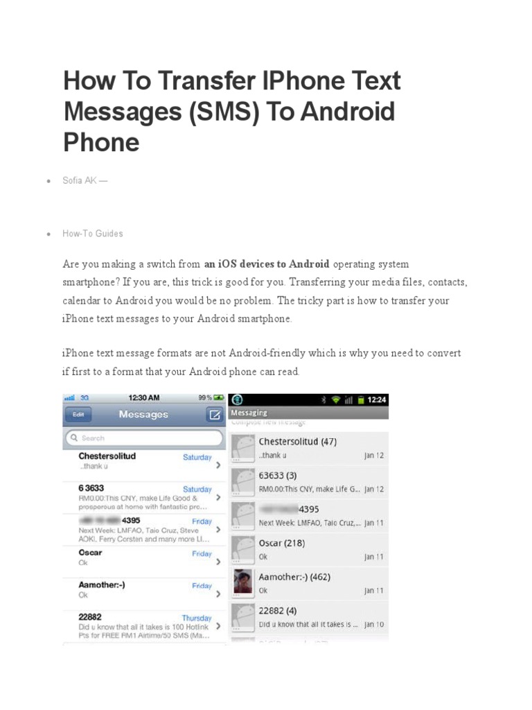 How To Transfer IPhone Text Messages | PDF | Ios | Android (Operating ...