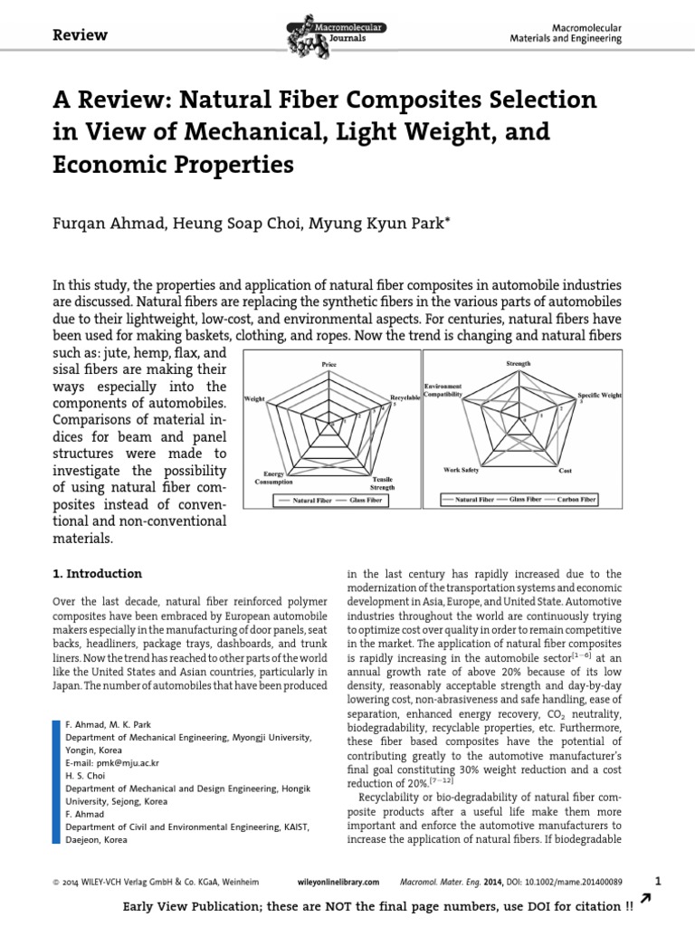 A Review Natural Fiber Composites Selection in View of Mechanical ...