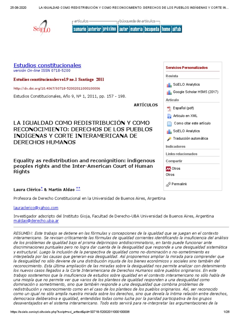 La Igualdad Como Redistribución y Como Reconocimiento - Derechos de Los Pueblos Indígenas y ...