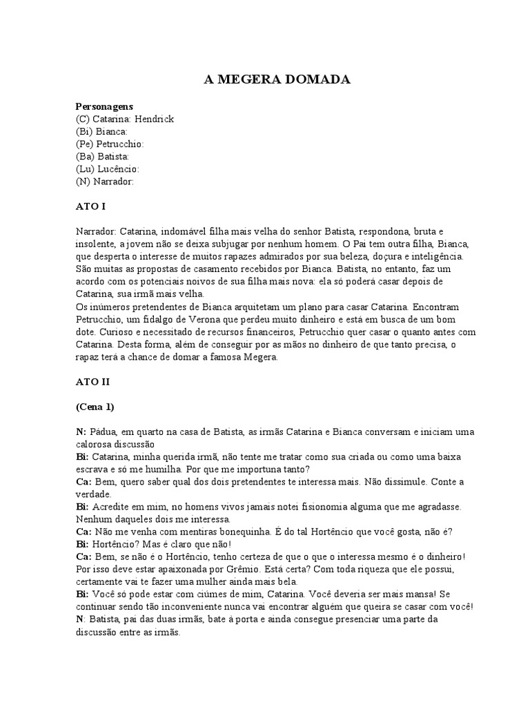 A Megera Domada - Roteiro Finalizado | PDF | A Megera Domada