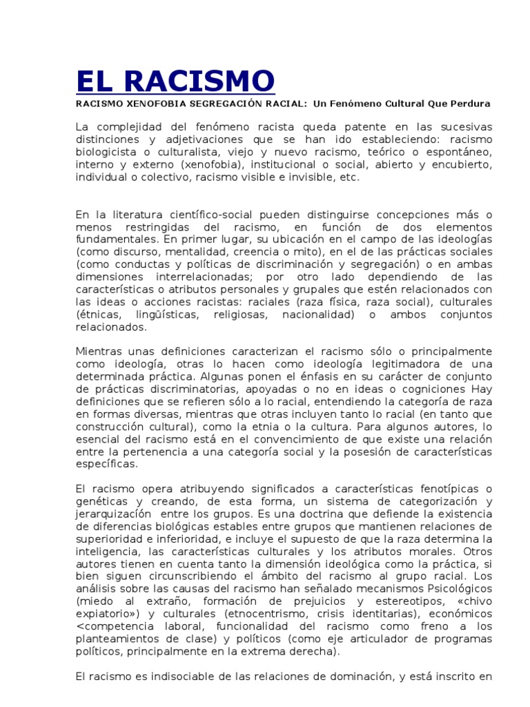 El Racismo | PDF | Racismo | Discriminación y relaciones raciales