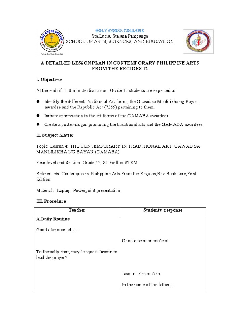 Detailed Lesson Plan Lesson 4 | PDF | Weaving | Philippines