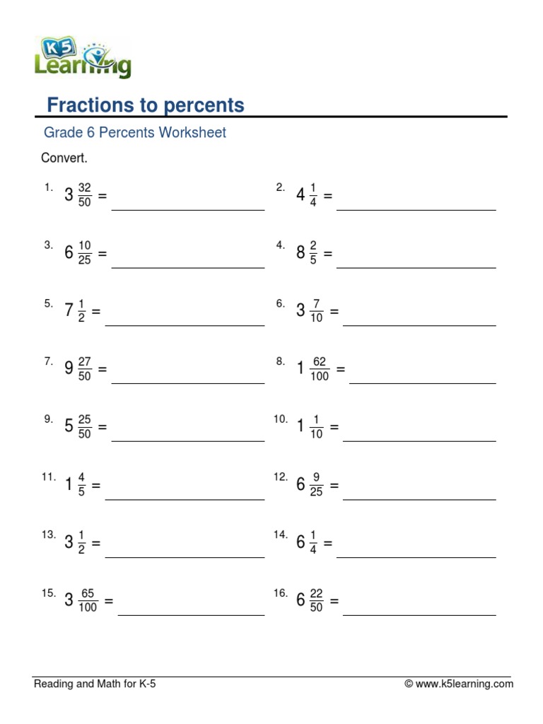 Grade 6 Fractions To Percents C | PDF