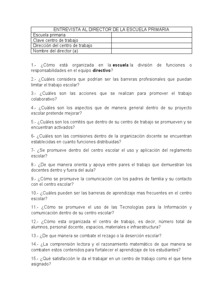 Entrevista Al Director de La Escuela Primaria | PDF Entrevista Al Director de La Escuela Primaria | PDF