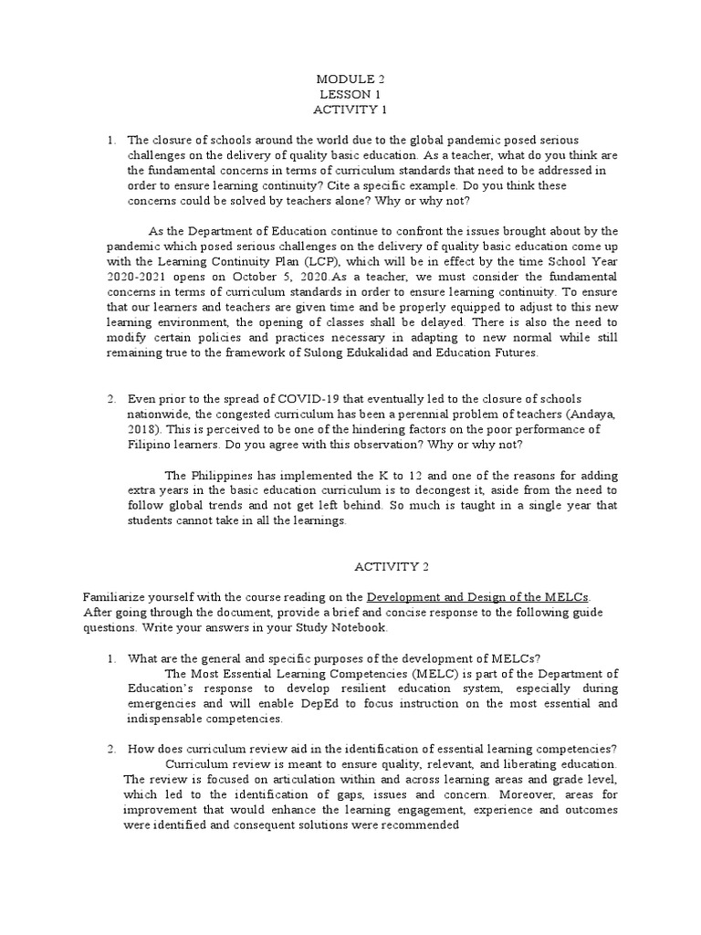 Module 2 Answer | PDF | Learning | Curriculum