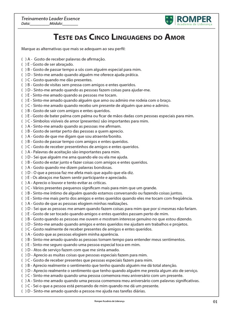 FERRAMENTA - Teste Das 5 Linguagens Do Amor | PDF | Amor | Sentimento