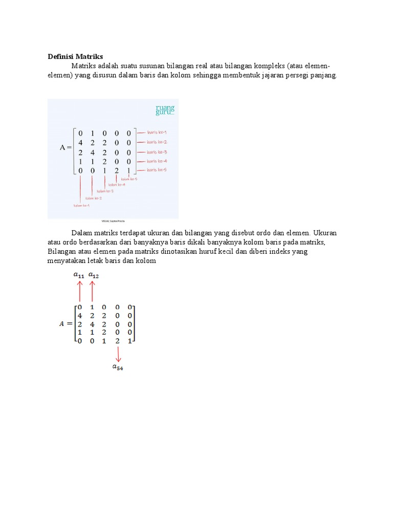 Definisi Matriks dan Operasi | PDF
