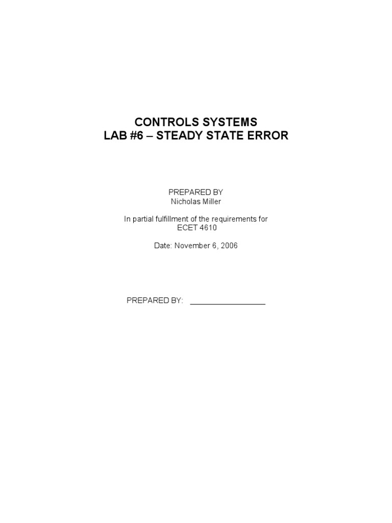 Controls Systems Lab #6 - Steady State Error | PDF
