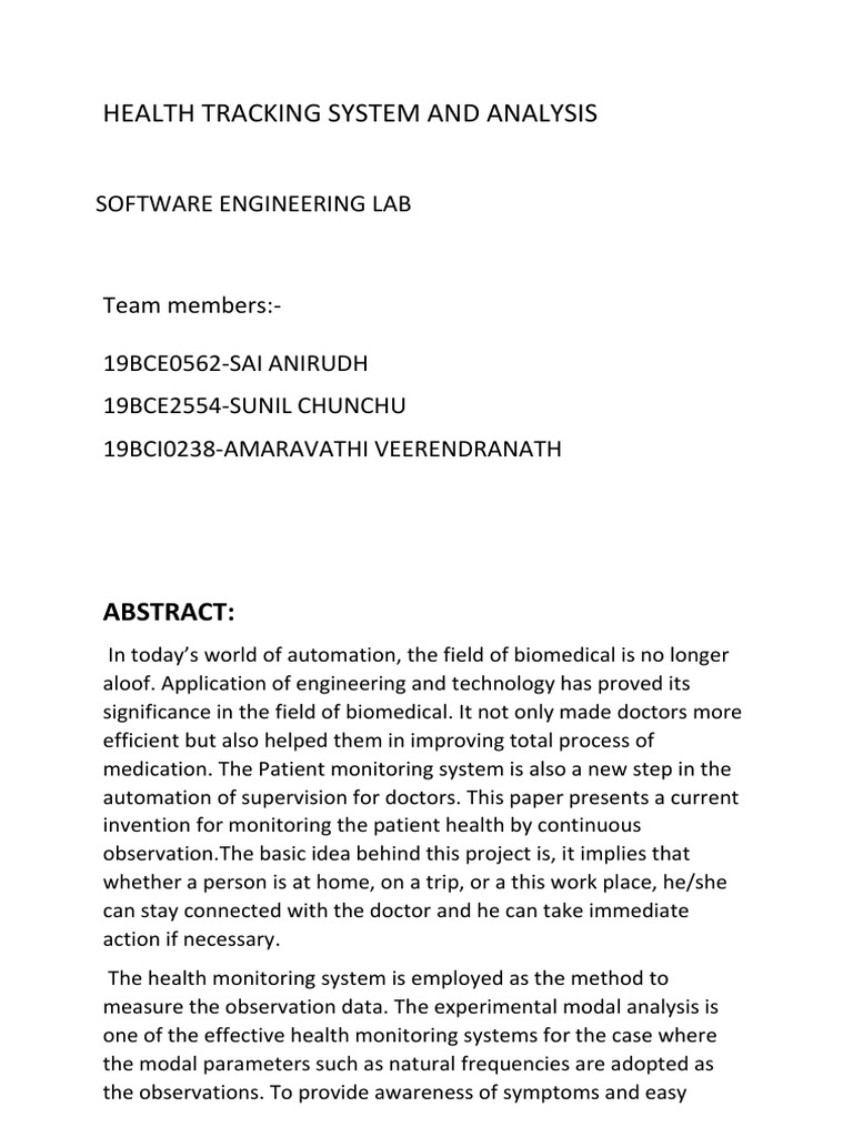 Health Tracking System and Analysis | PDF | Software Development | Patient