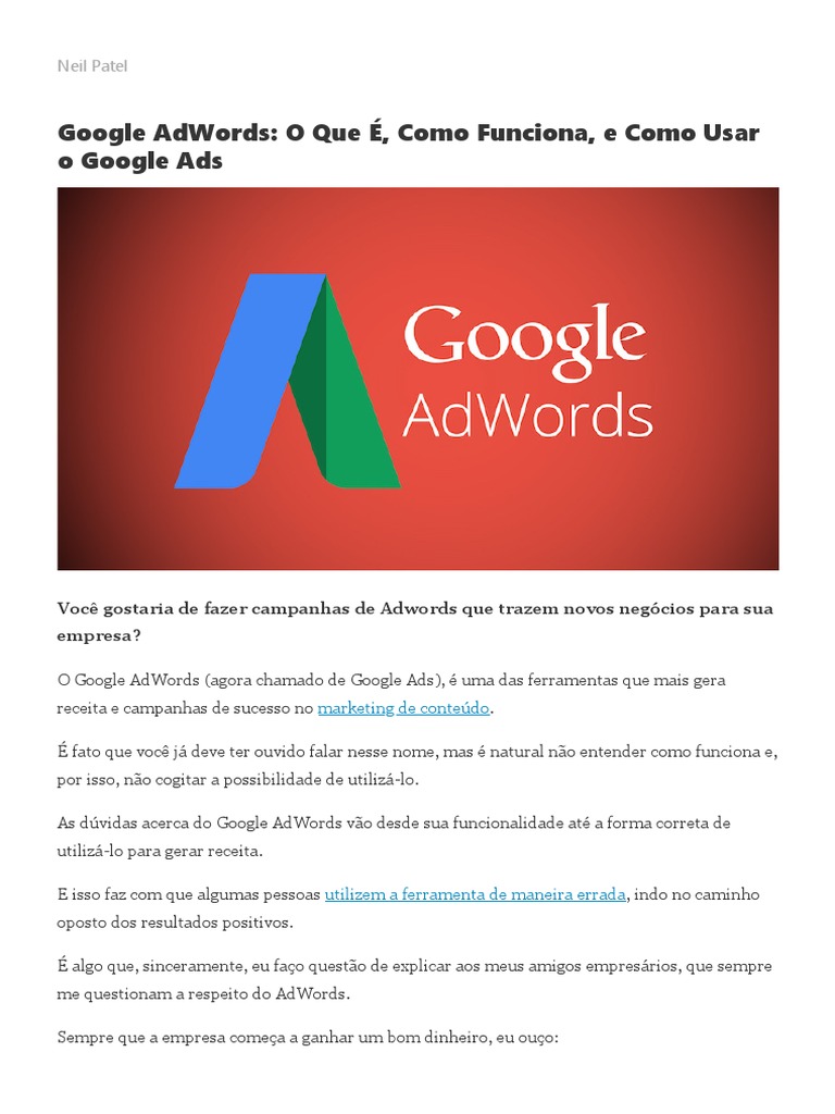 Google AdWords O Que É Como Funciona e Como Usar o Google Ads | PDF | Publicidade | Aplicativo ...