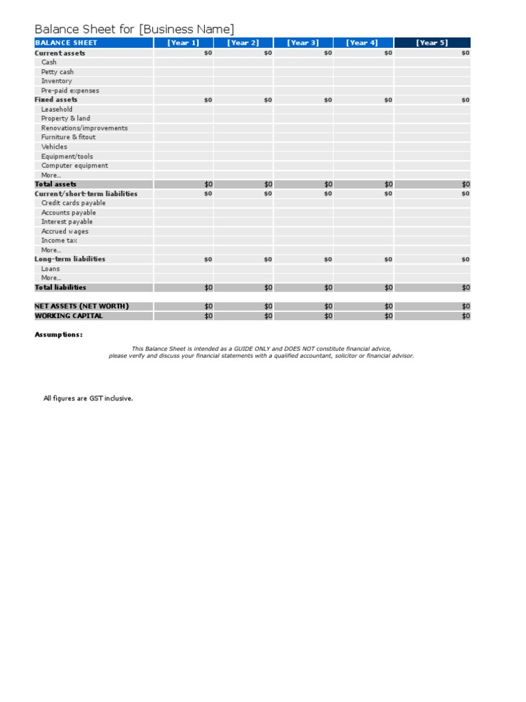 Balance Sheet Template | PDF | Balance Sheet | Working Capital