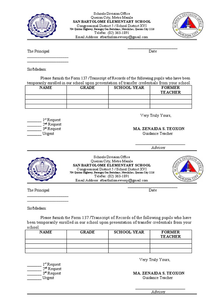 Form 137 Request Template | PDF