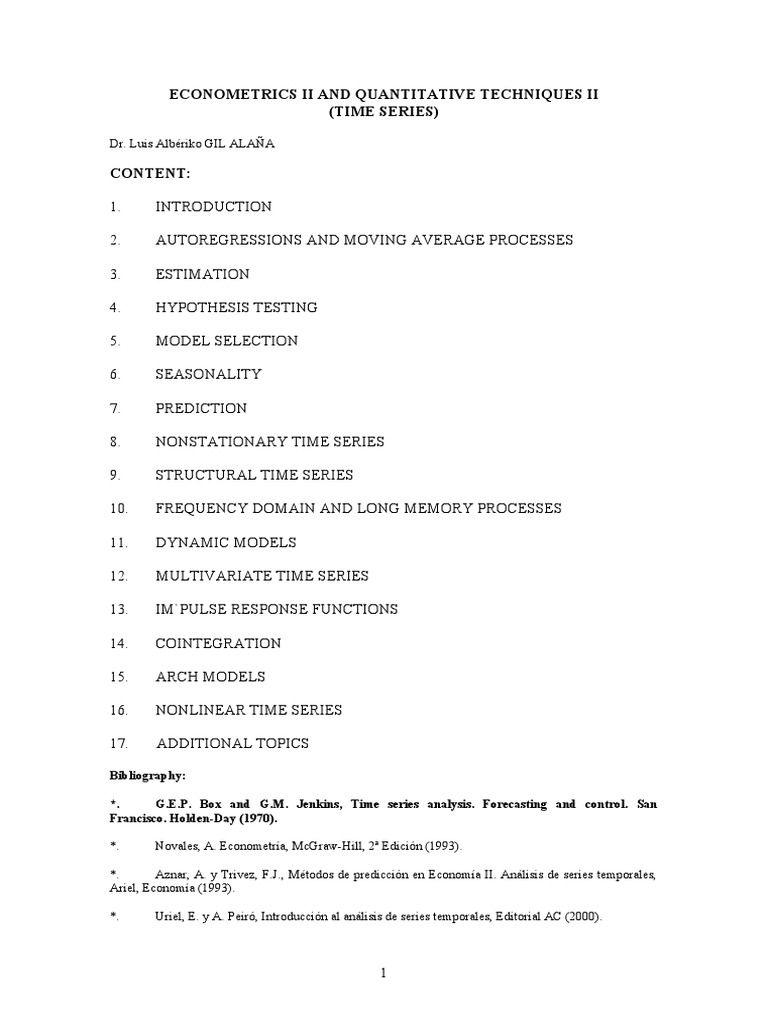 Econometrics Chapter 1 UNAV | PDF | Stationary Process | Autoregressive Model