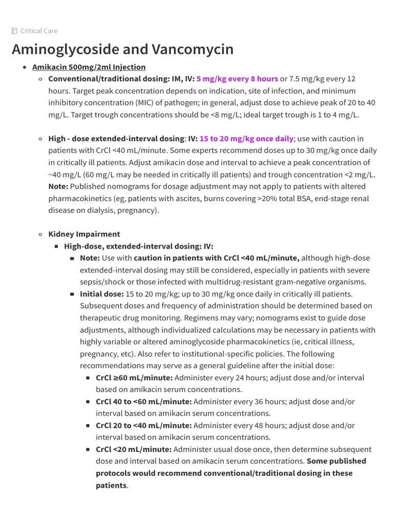 Aminoglycoside & Vancomycin | PDF | Hemodialysis | Dose (Biochemistry)