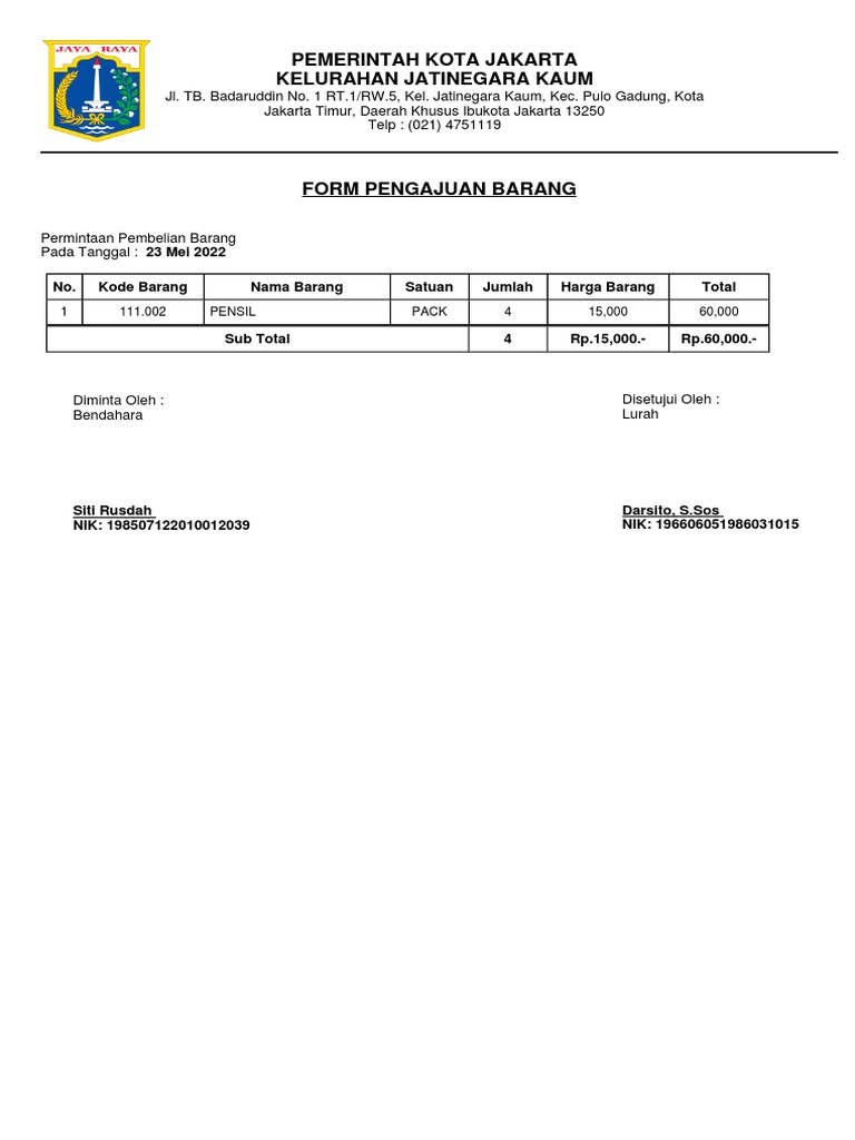 Bukti Permintaan Dan Pengeluaran Barang | PDF
