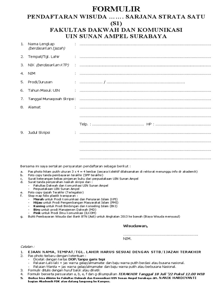 Formulir Pendaftaran Wisuda | PDF | Karier & Perkembangan | Sains & Matematika