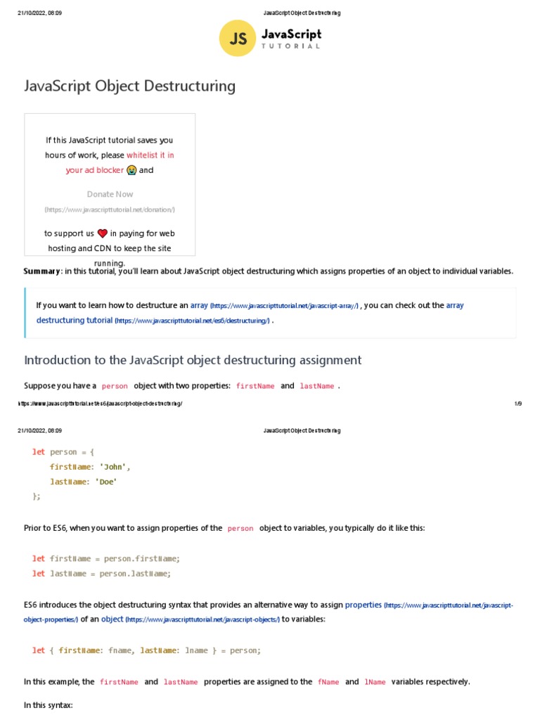 JavaScript Object Destructuring | PDF | Java Script | Information Technology Management