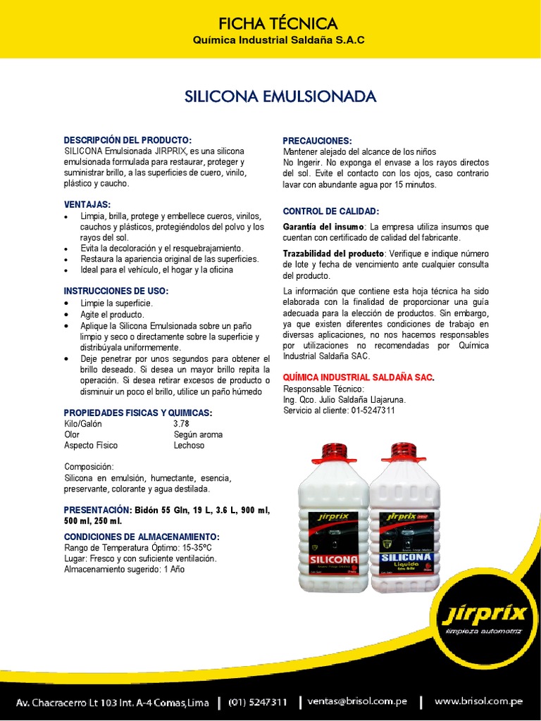Ficha Tecnica JIRPRIX Silicona Emulsionada | PDF | Silicona | Materiales