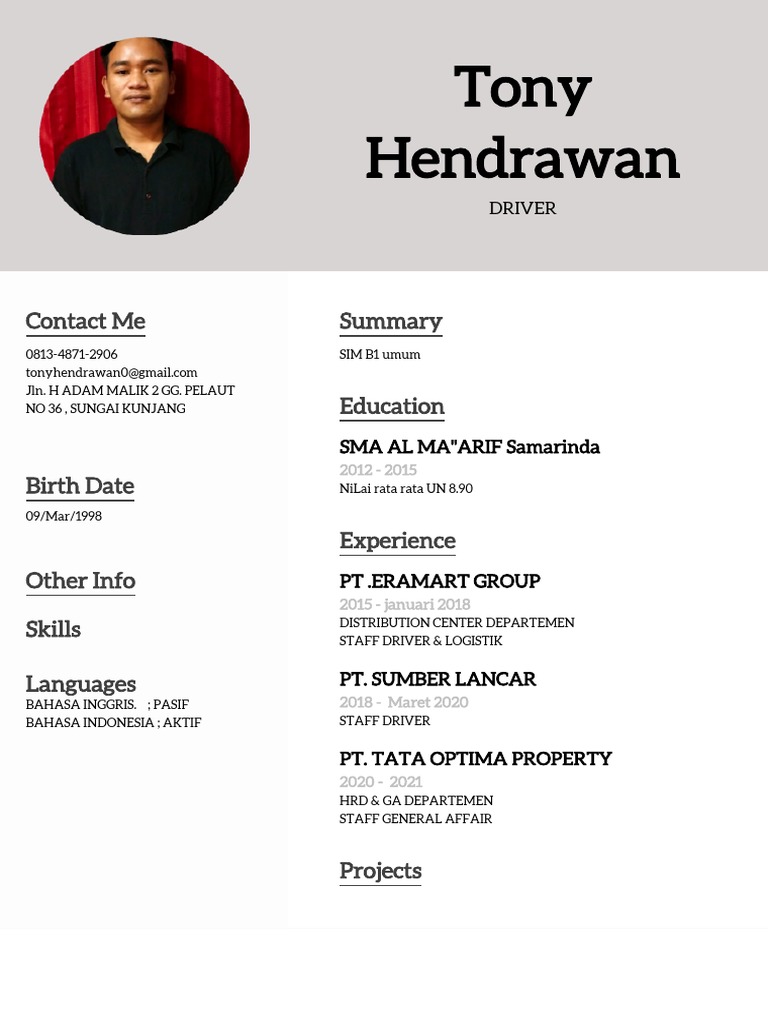 1639823187176_cv Tony hendrawan(1) | PDF