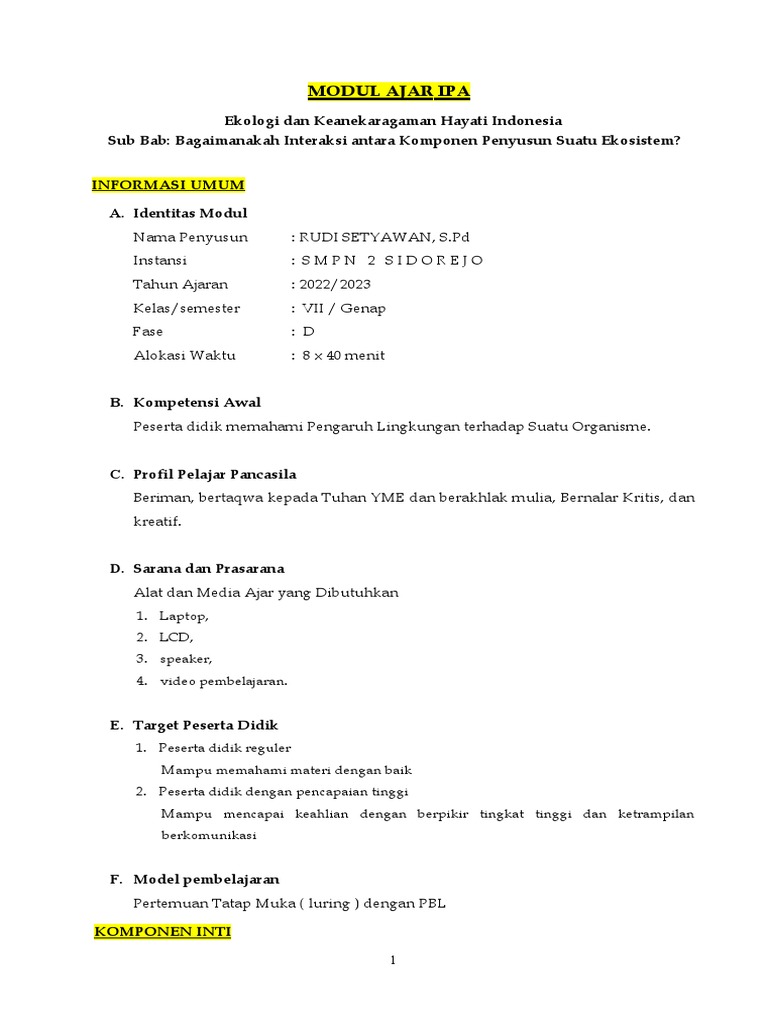 Modul Ajar IPA 7.6.2 | PDF