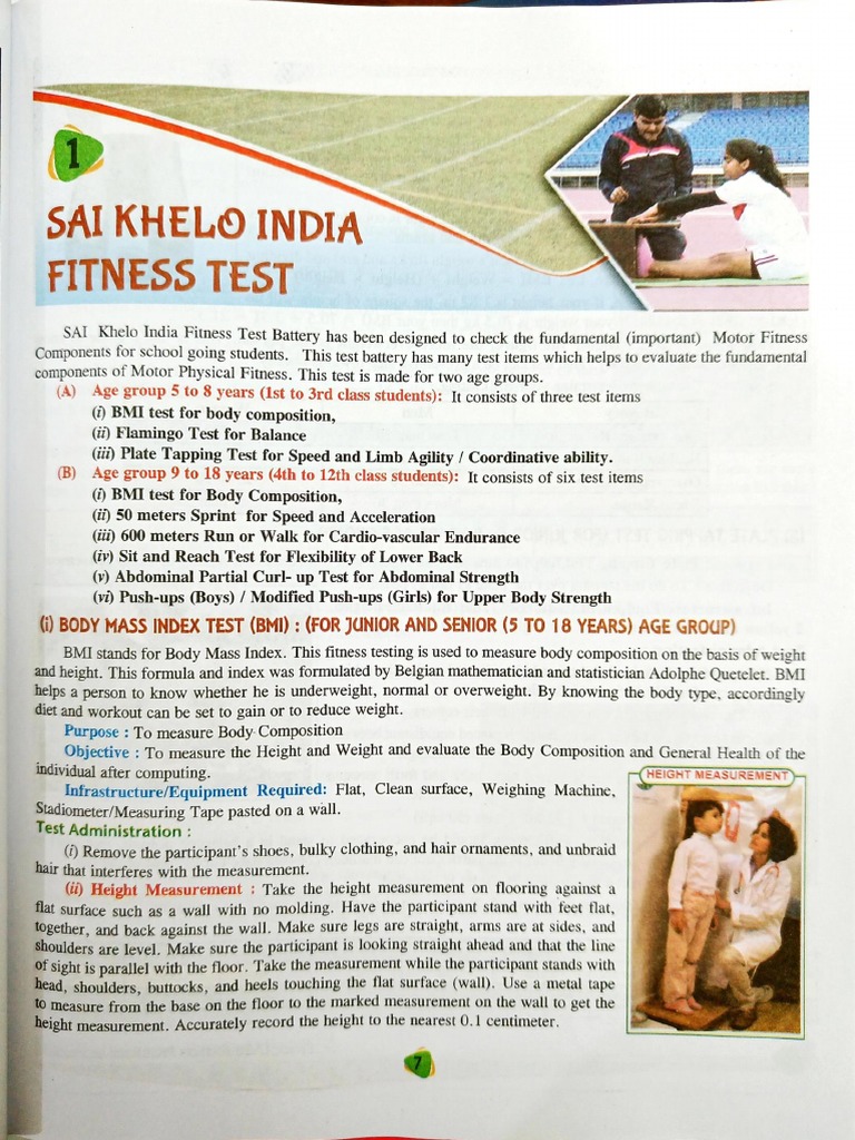 SAI KHELO INDIA FITNESS TESTS | PDF | Table Tennis | Body Mass Index