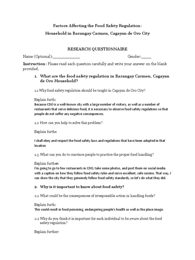 Research Questionnaire 2 | PDF | Foods | Food Safety